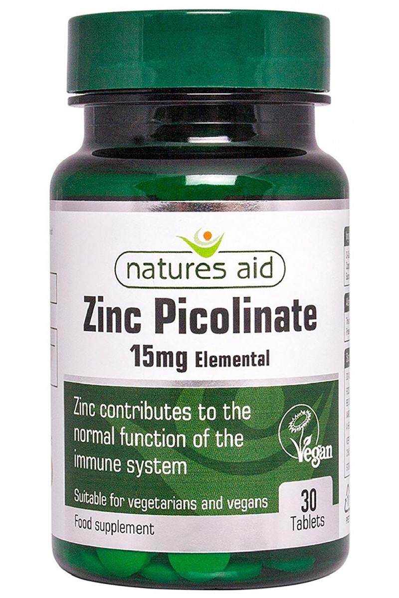 Цинк пиколинат 15 мг - 30 таблетки, Natures Aid Zinc Picolinate 15 mg ...